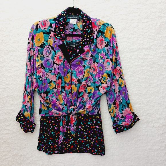 Carole Littl | Tops | Blouse Set 8 Vtg Carole Little Black Floral Polka ...